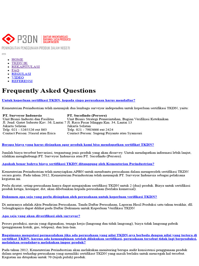 Tampilan FAQ TKDN Pada Web P3DN | PDF