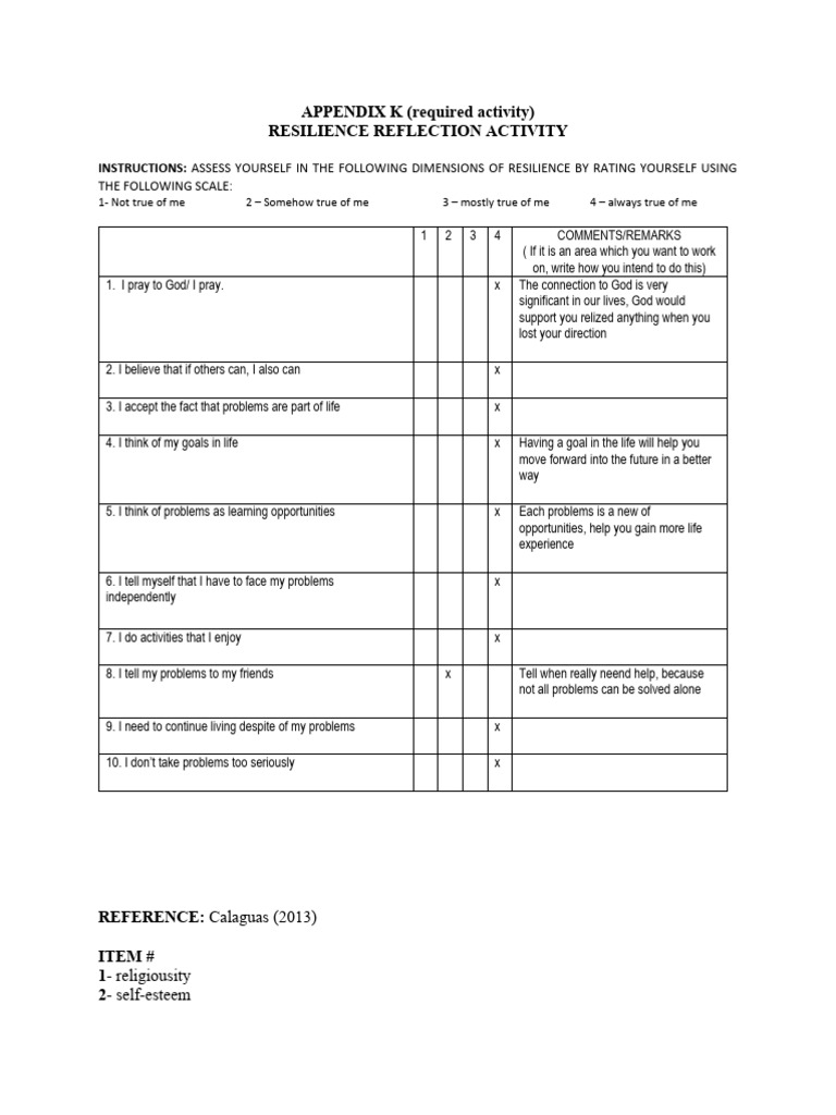 January Resiliency Self-Assessment | PDF | Psychological Resilience ...