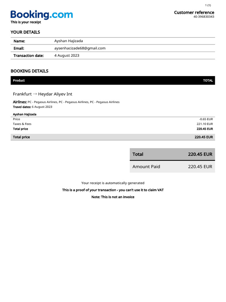 Flight Business Receipt | PDF