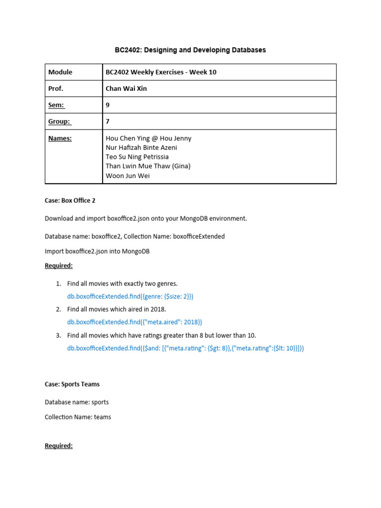BC2402 Week 10 Class Exercises | PDF | Data Management | Databases