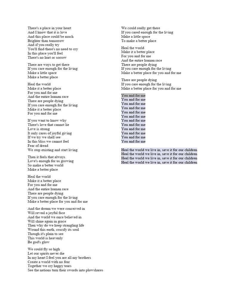 Heal the World Lyrics Summary | PDF