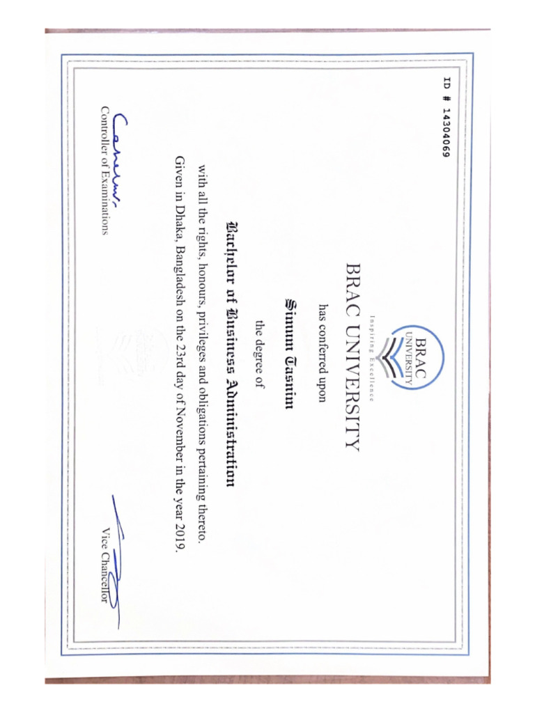 Bracu Certificate Sample | PDF