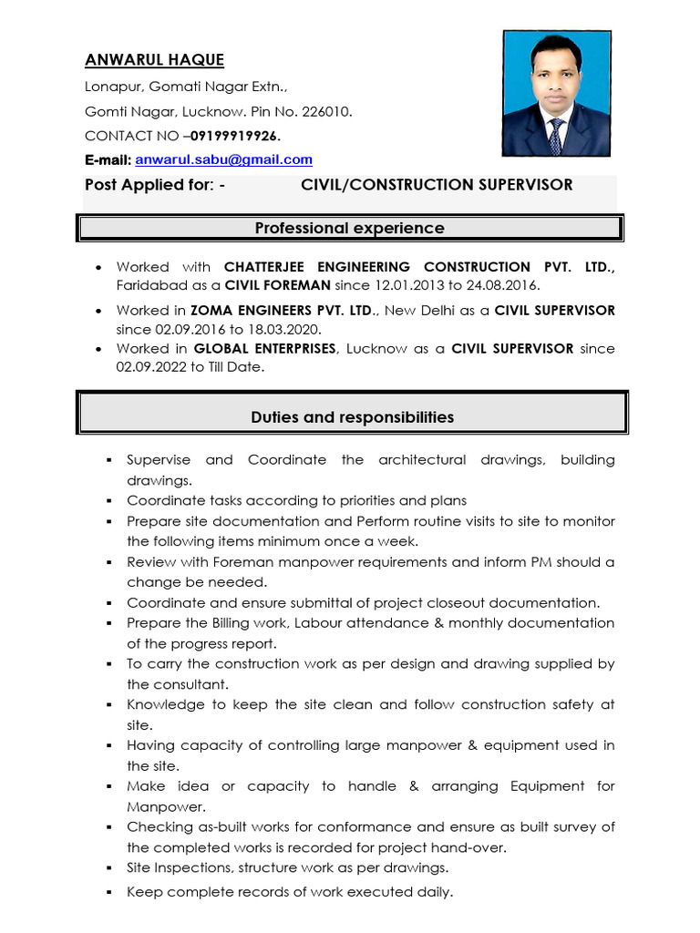 Anwarul Haque Civil Supervisor | PDF Anwarul Haque Civil Supervisor | PDF