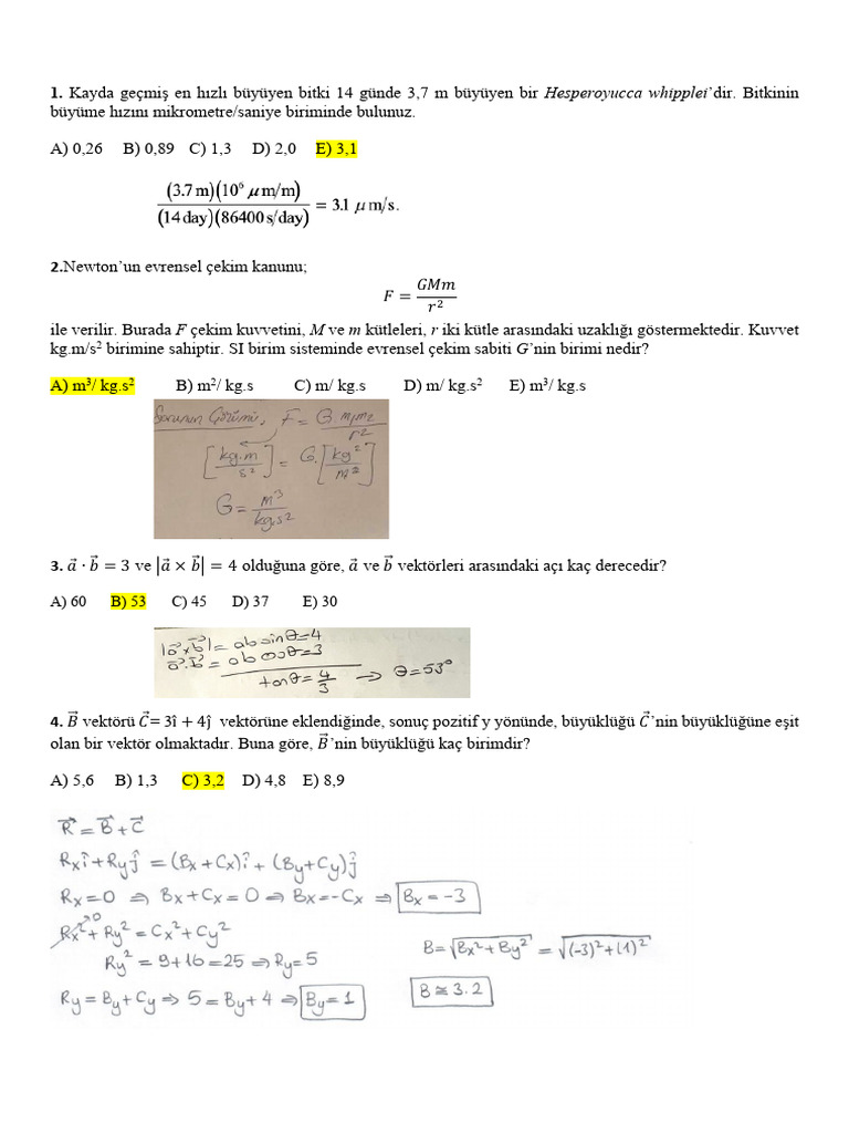 Genel FİZİK 1 Vize Örneği1 | PDF