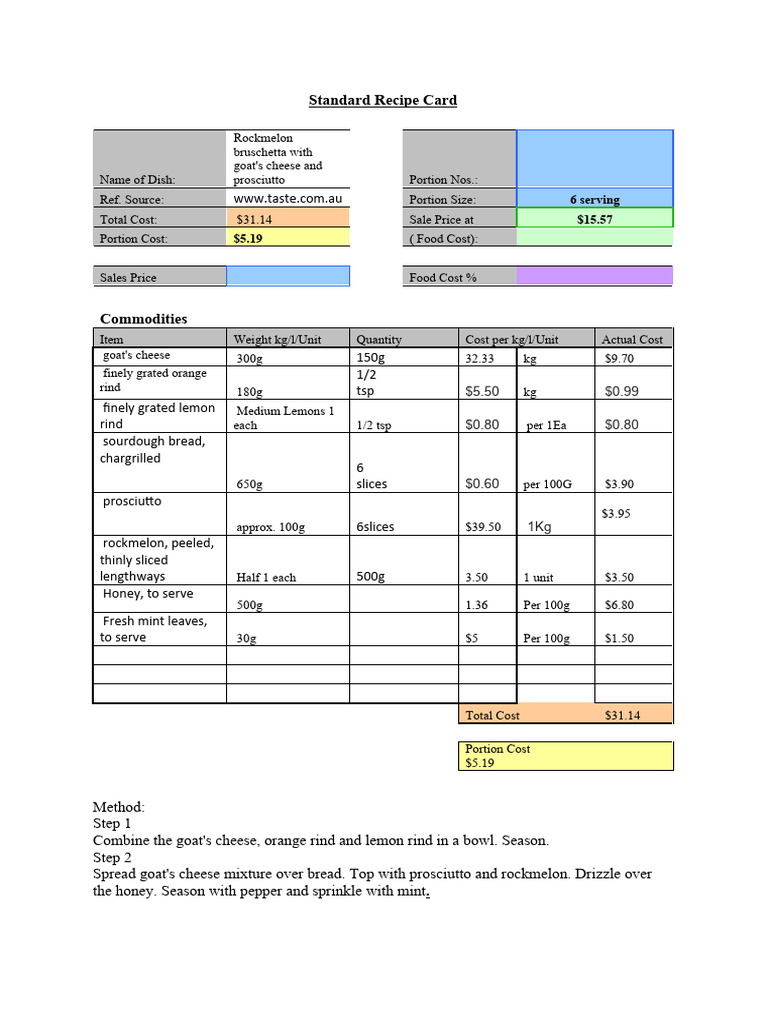 New Standard Recipe Cards Template | PDF | Bacon | Gluten Free Diet