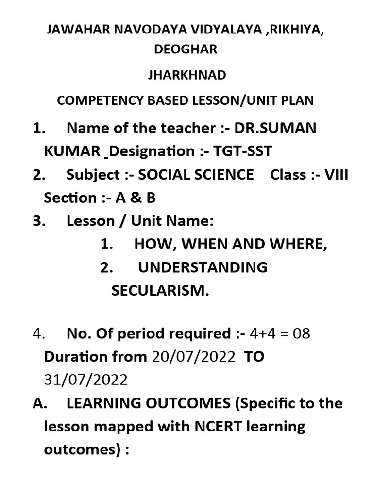 Lesson Plan July Class-8-1 | PDF | Pedagogy | Learning