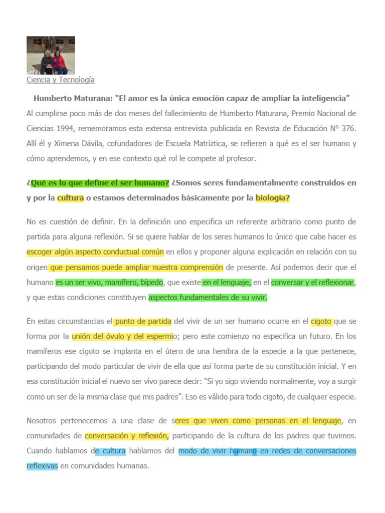 Humberto Maturana o La Biología Transformadora Del Amor | PDF ...