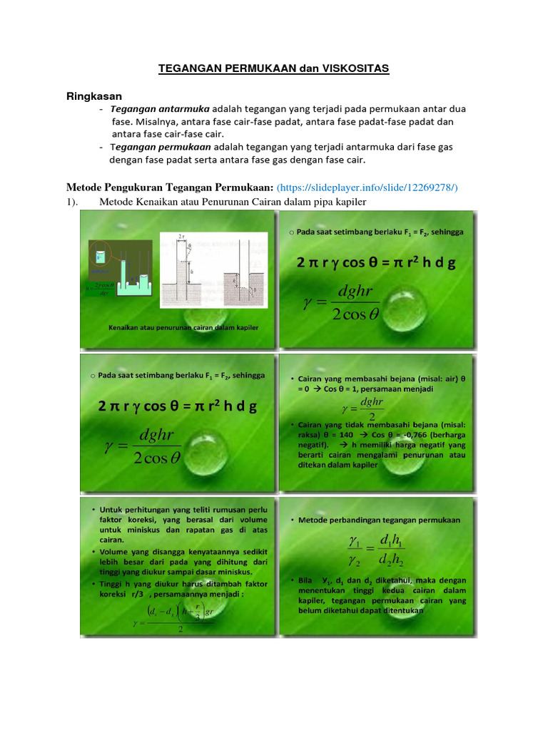 TEGANGAN PERMUKAAN Dan VISKOSITAS - METODE PENGUKURAN | PDF