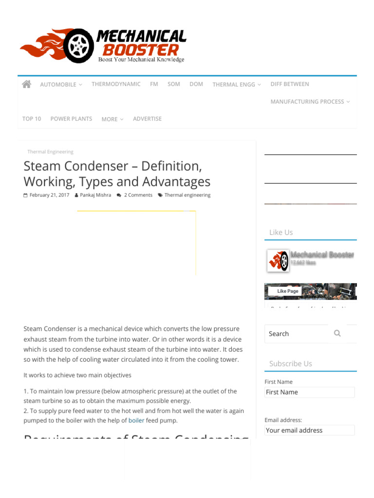 Steam Condenser Definition Working Types and Advantages Mechanical ...