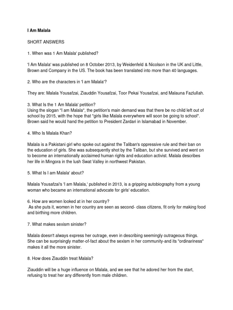 IAm Malala - Notes | PDF | Malala Yousafzai