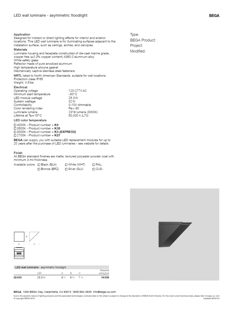 BEGA Spec | PDF | Light Emitting Diode | Lighting