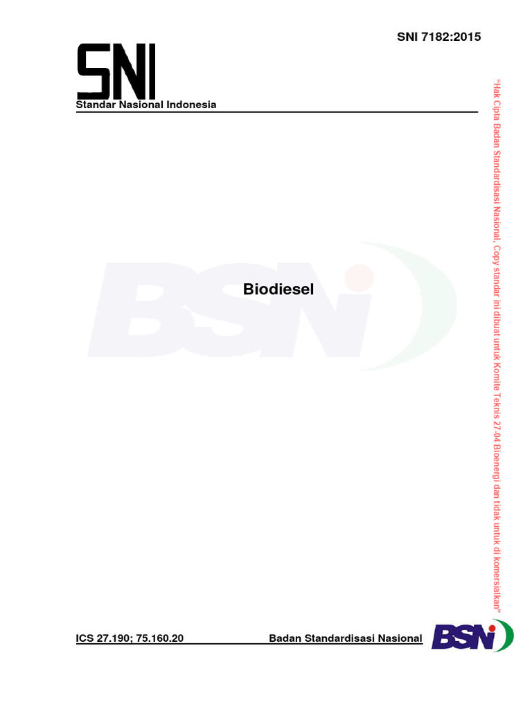 Biodiesel SNI 7182 - 2015. Standar Nasional Indonesia | PDF