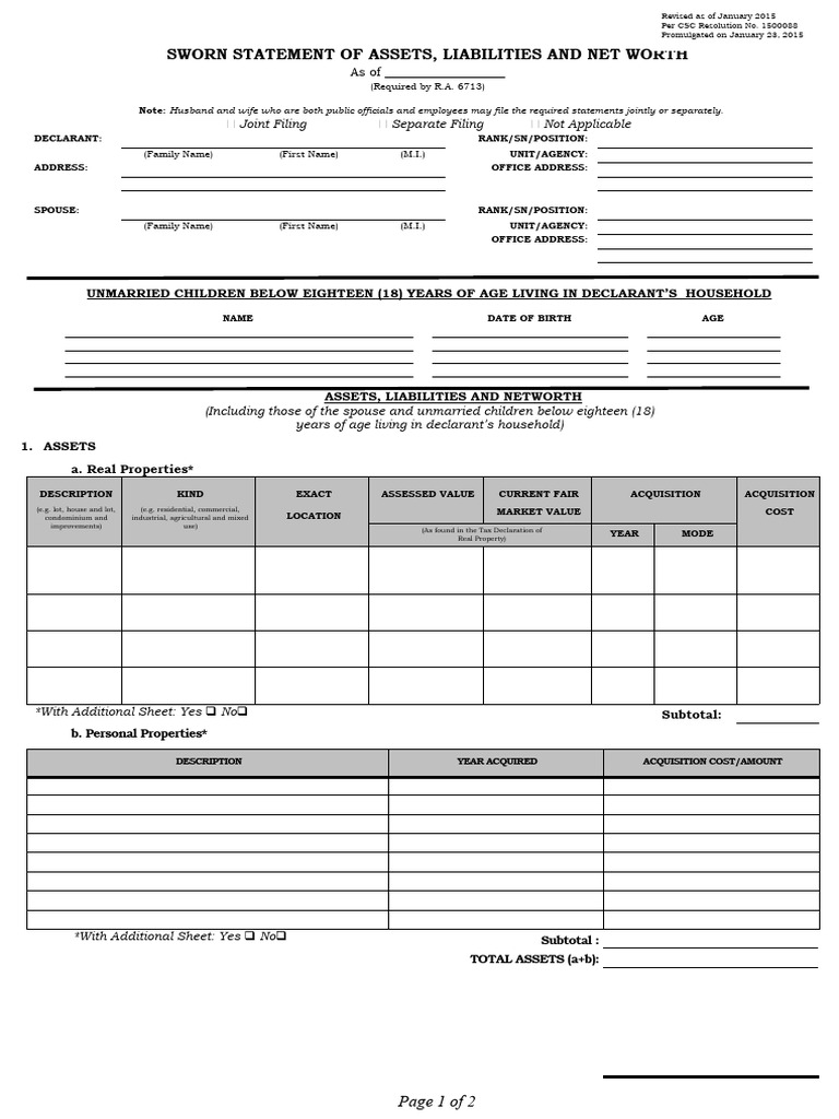 SALN Form - (A4 Size) | PDF | Net Worth | Money