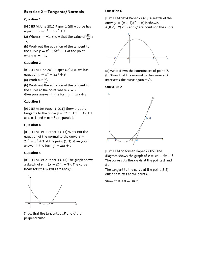 IGCSEFM Differentiation Ex2and4 | PDF | Tangent | Elementary Geometry