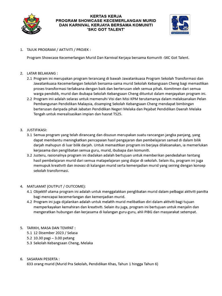 Kertas Kerja Showcase SKC 2023 Dummie | PDF