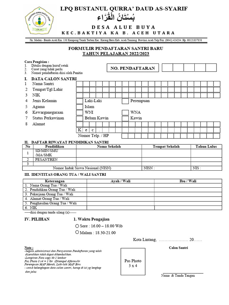 Formulir LPQ 2 | PDF