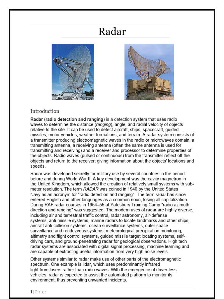 A Project Report On Arduino Radar For Ob | PDF | Radar | Radio