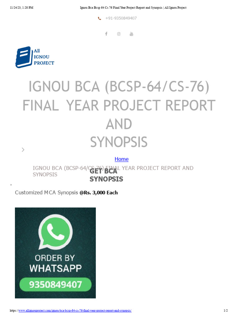 Ignou Bca BCSP 64 Cs 76 Final Year Project Report and Synopsis | PDF ...