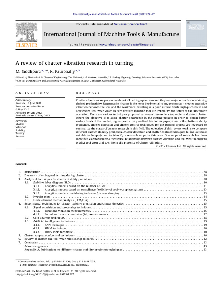 A Review of Chatter Vibration Research in Turning | PDF | Machining ...