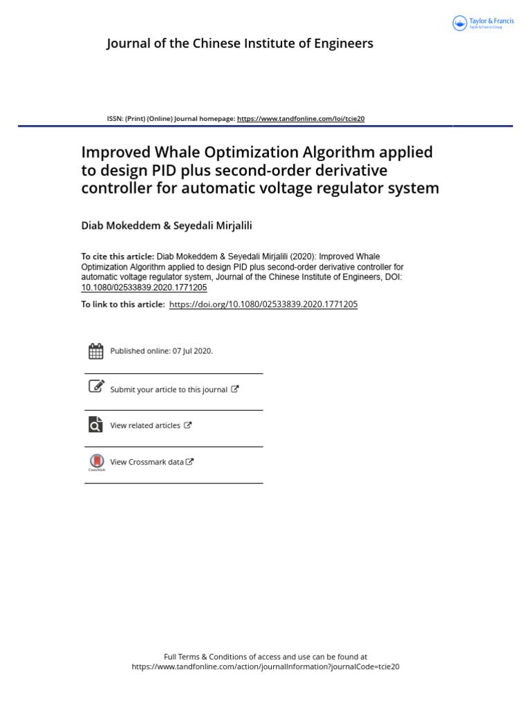 Improved Whale Optimization Algorithm Applied To Design PID Plus Second ... Improved Whale Optimization Algorithm Applied To Design PID Plus Second ...