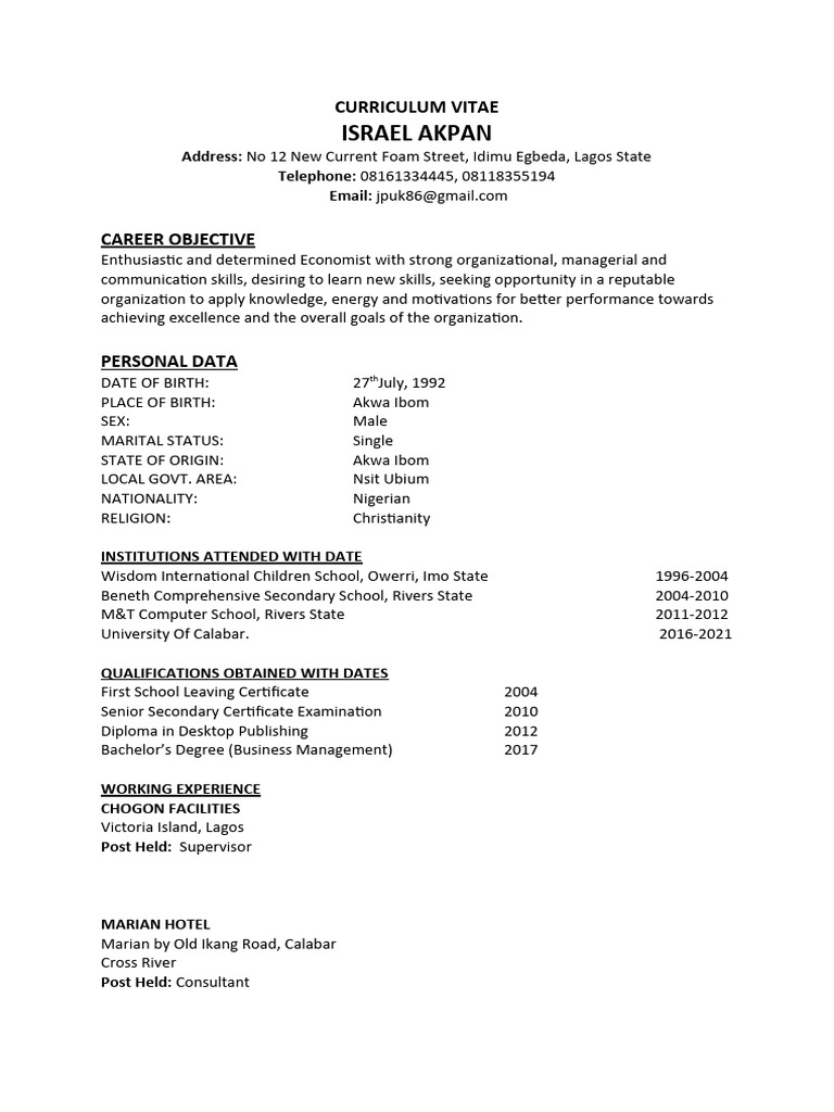 CV of Israel Akpan - Lagos Island | PDF
