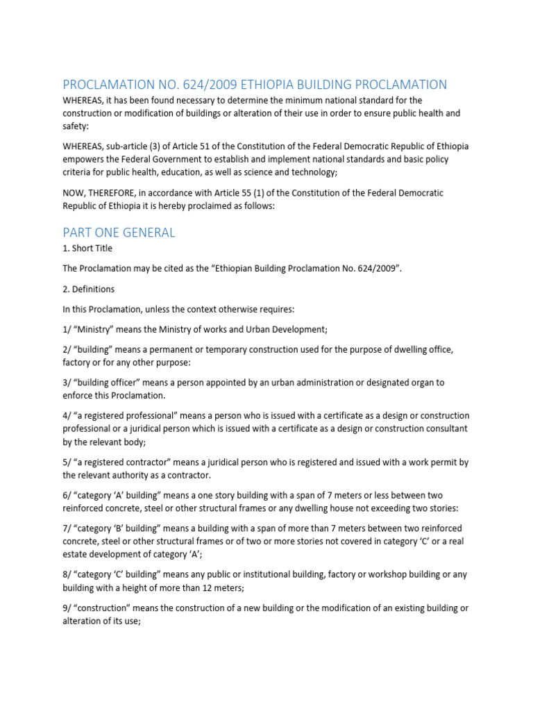 Ethiopian Building Proclamation 624/2009 | PDF | Sewage Treatment ...