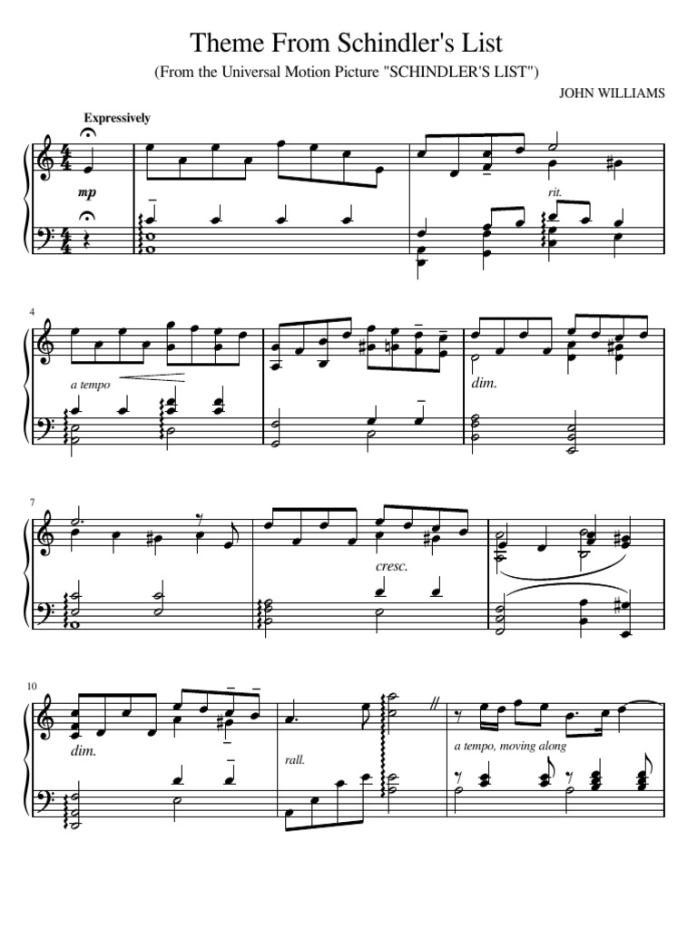 Schindler's List Theme Sheet Music | PDF | Musical Forms | Musical Compositions