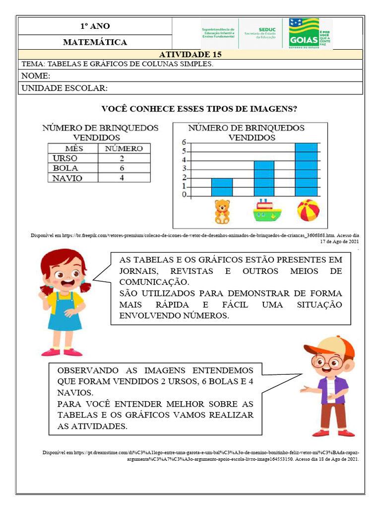 Atividade 15 1o MAT TABELAS E GRAFICOS DE COLUNAS SIMPLES | PDF