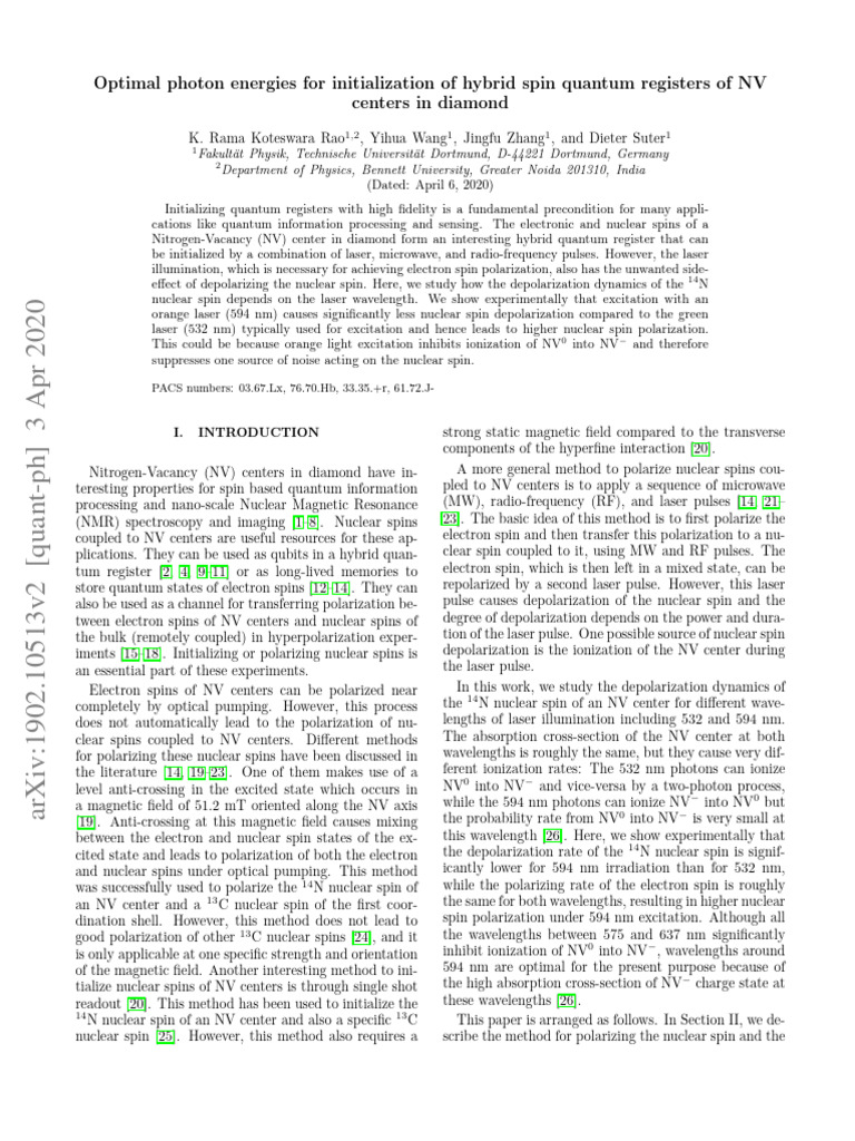 Optimal Photon Energies For Initialization of Hybrid Spin Quantum Registers of NV Centers in ...