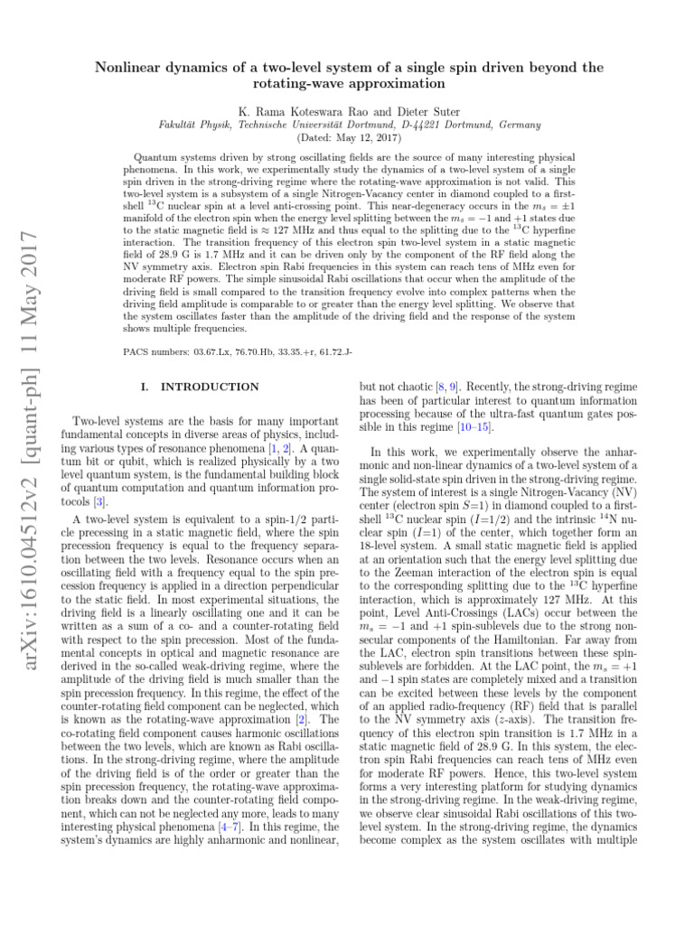 Nonlinear Dynamics of A Two-Level System of A Single Spin Driven Beyond The Rotating-Wave ...