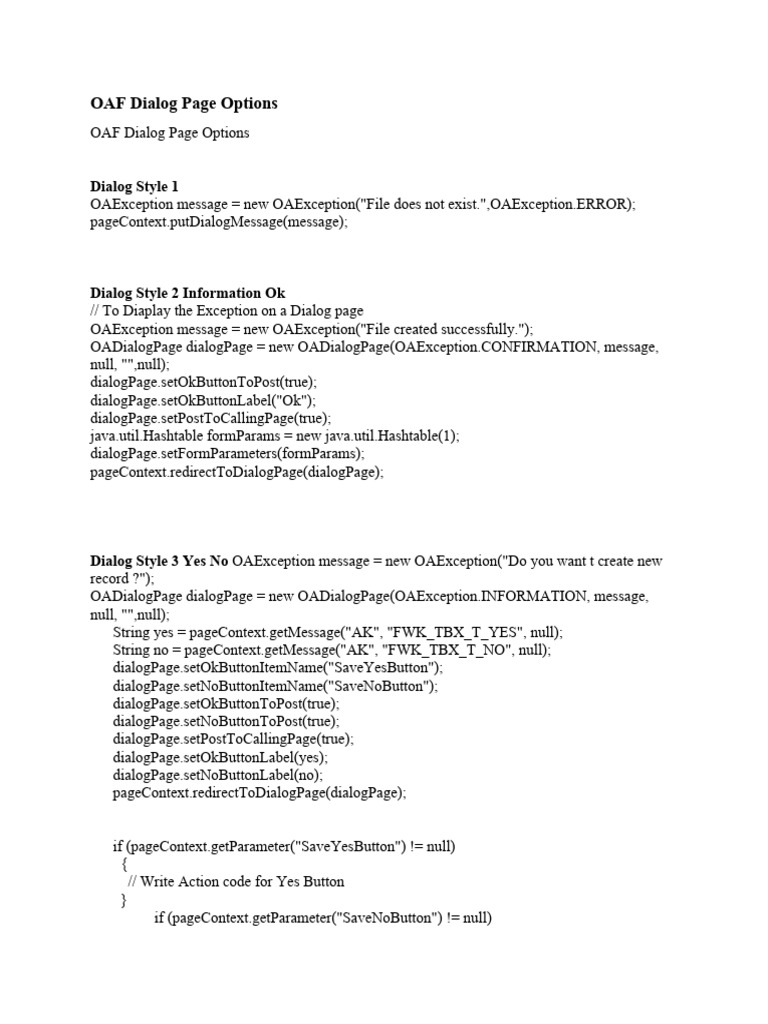 OAF Dialog Page Options | PDF