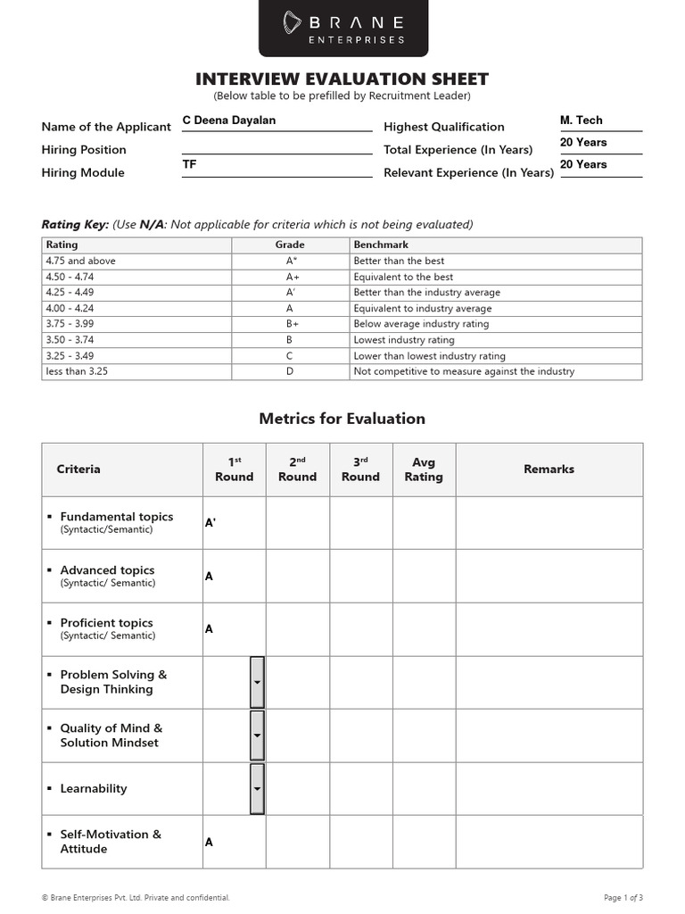 Interview Evaluation Template | PDF | Human Communication | Cognitive ...