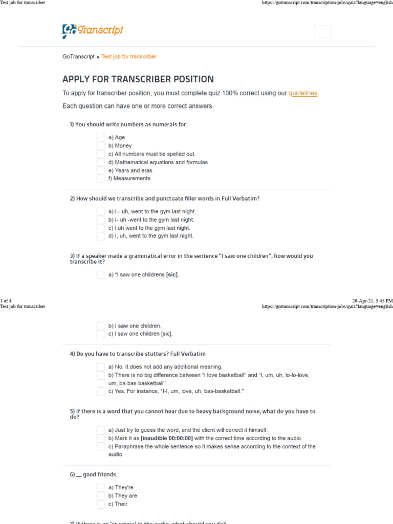 Apply For Transcriber Position | PDF | Human Communication