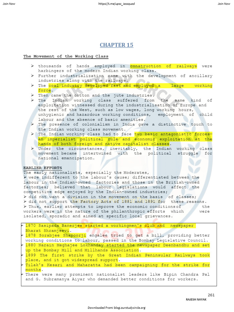 Chapter 15 - Movement of Working Class | PDF | Indian Nationalism ...