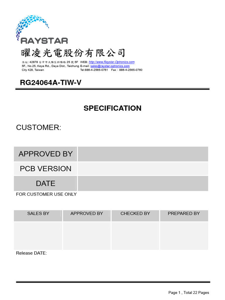 Raystar RG24064A TIW V Datasheet | Download Free PDF | Printed Circuit ...