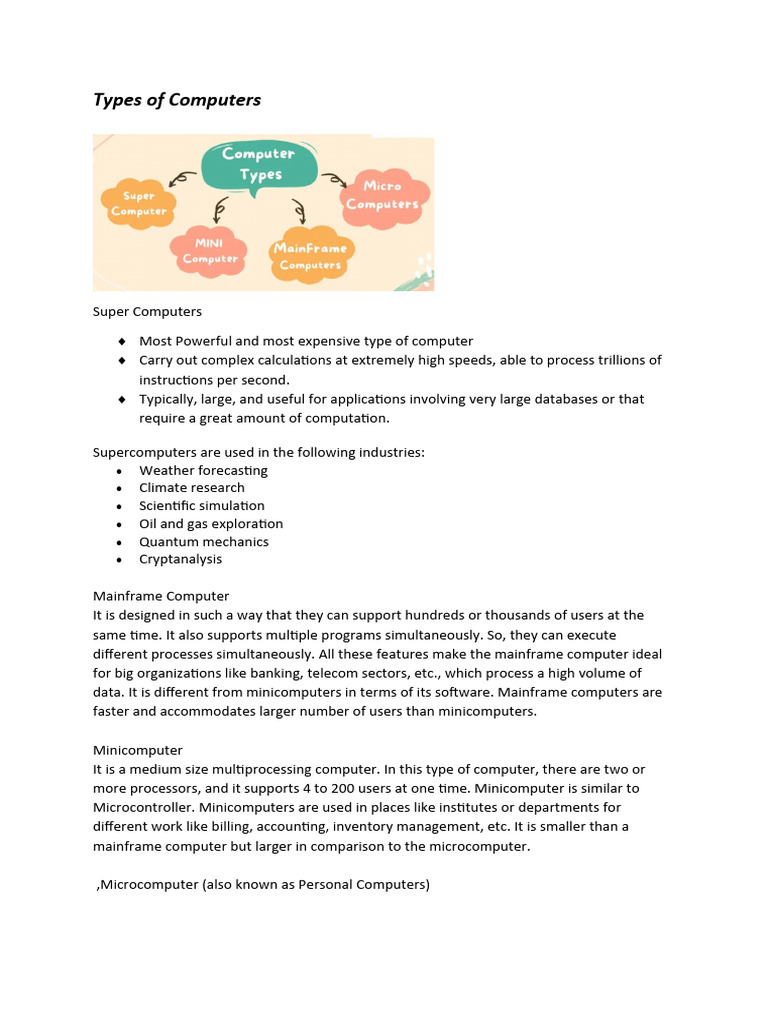Types of Computers | PDF | Microcomputers | Central Processing Unit