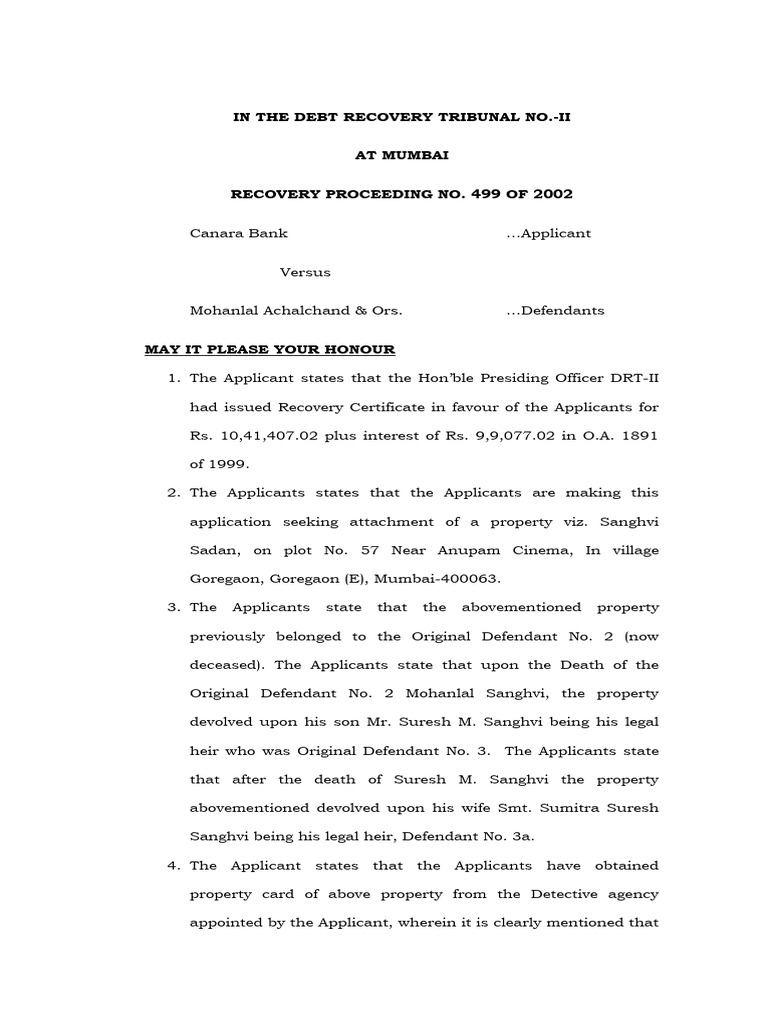 Application Seeking Attachment DRT | PDF