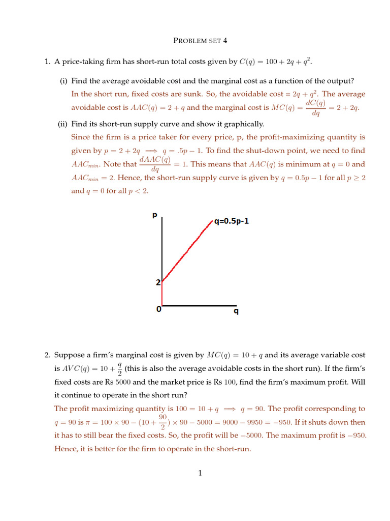 Problem Set 4 (Solution) | PDF | Long Run And Short Run | Marginal Cost