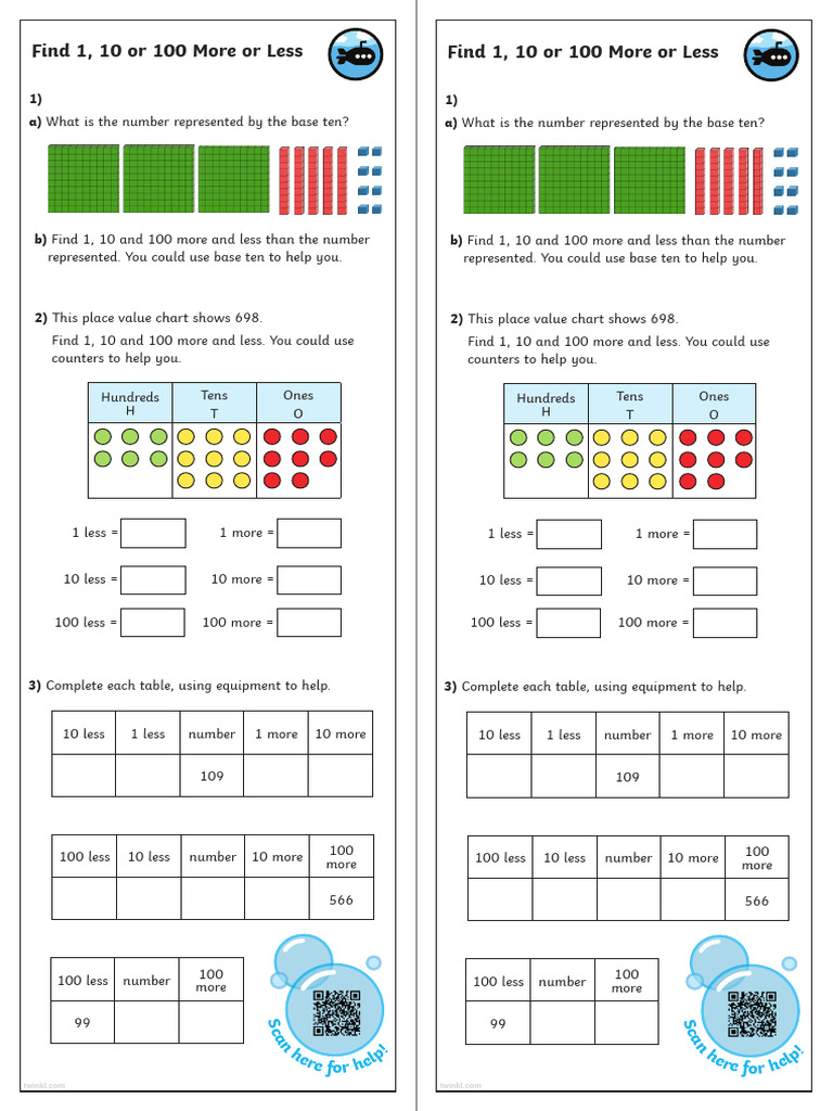 Vertical Format - Find 1, 10 or 100 More or Less | PDF