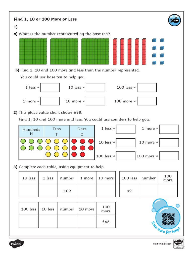 Horizontal Format - Find 1, 10 or 100 More or Less | PDF