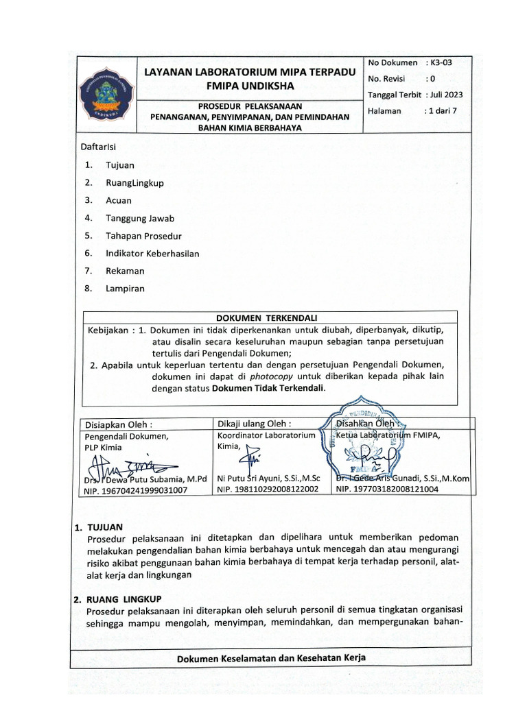 CP - 3,1 - Prosedur Penanganan Bahan Kimia | PDF