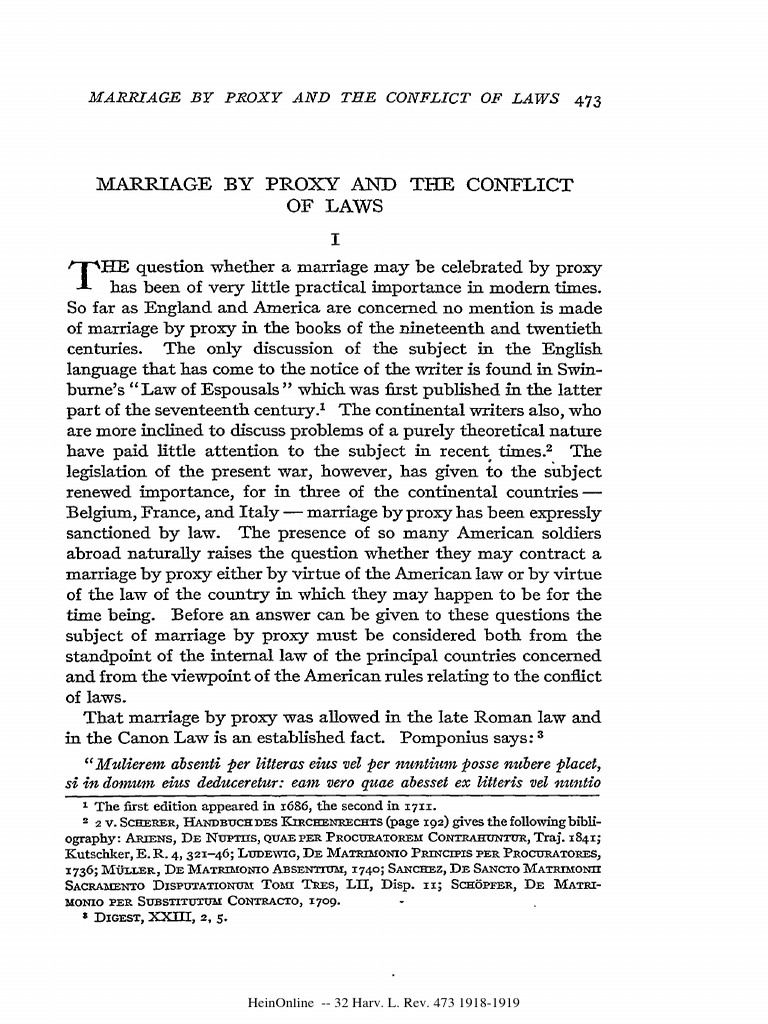 Marriage by Proxy and The Conflict of Laws | PDF | Marriage | Ethical ...