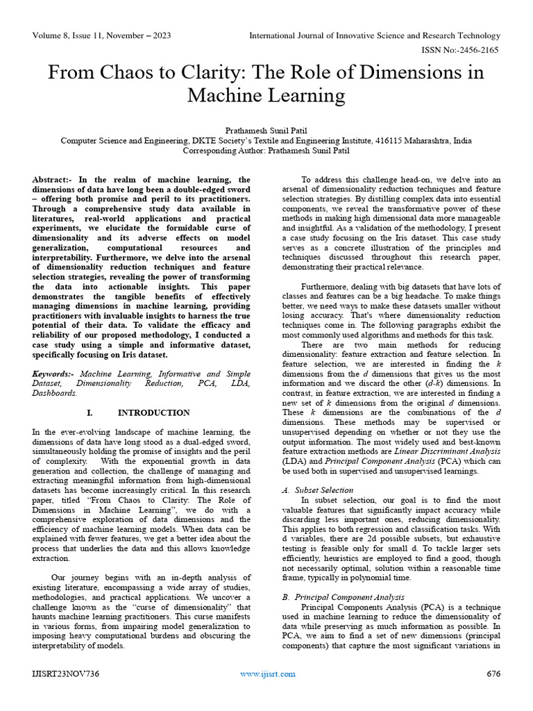 From Chaos To Clarity The Role Of Dimensions In Machine Learning Pdf Principal Component 