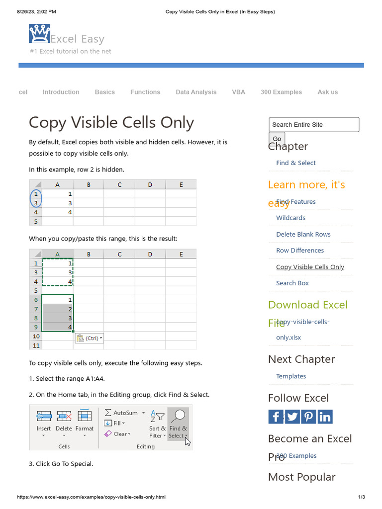 Copy Visible Cells in Excel Guide | PDF | Microsoft Excel | Information Technology
