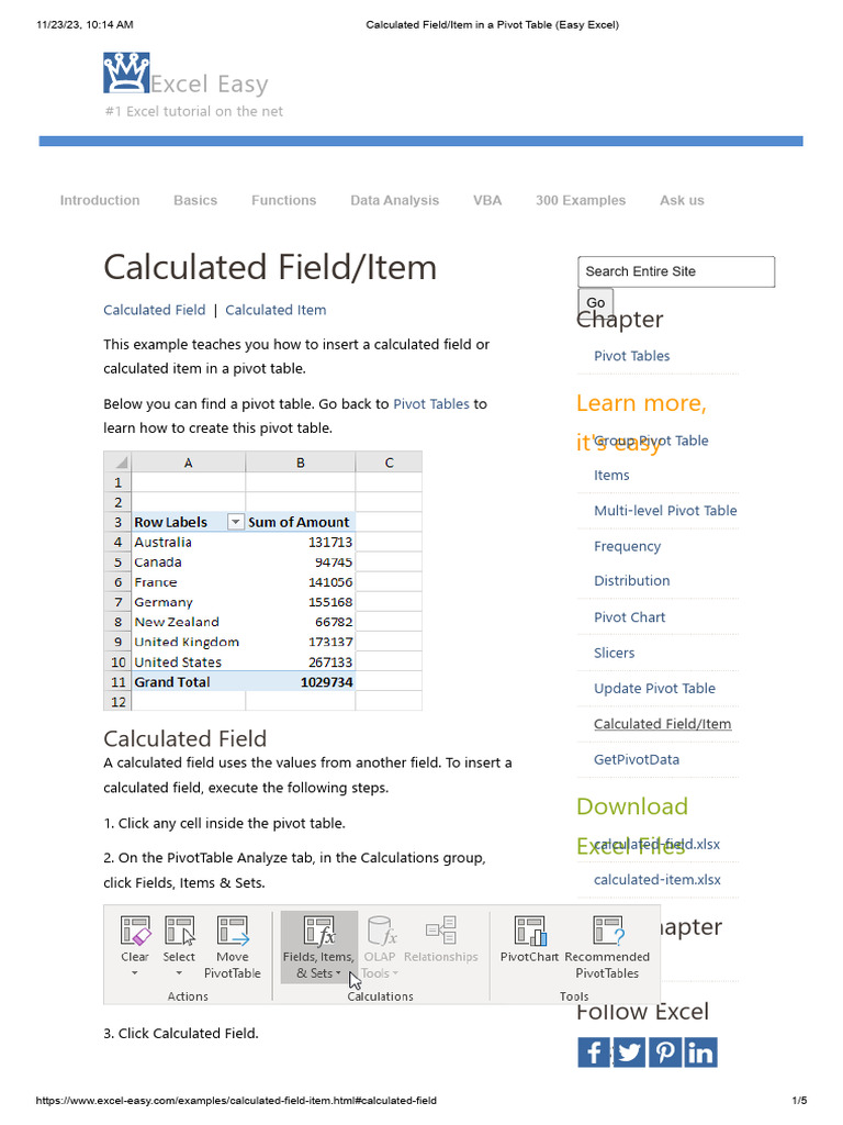 Calculated Field - Item in A Pivot Table (Easy Excel) | PDF | Microsoft Excel | Information ...