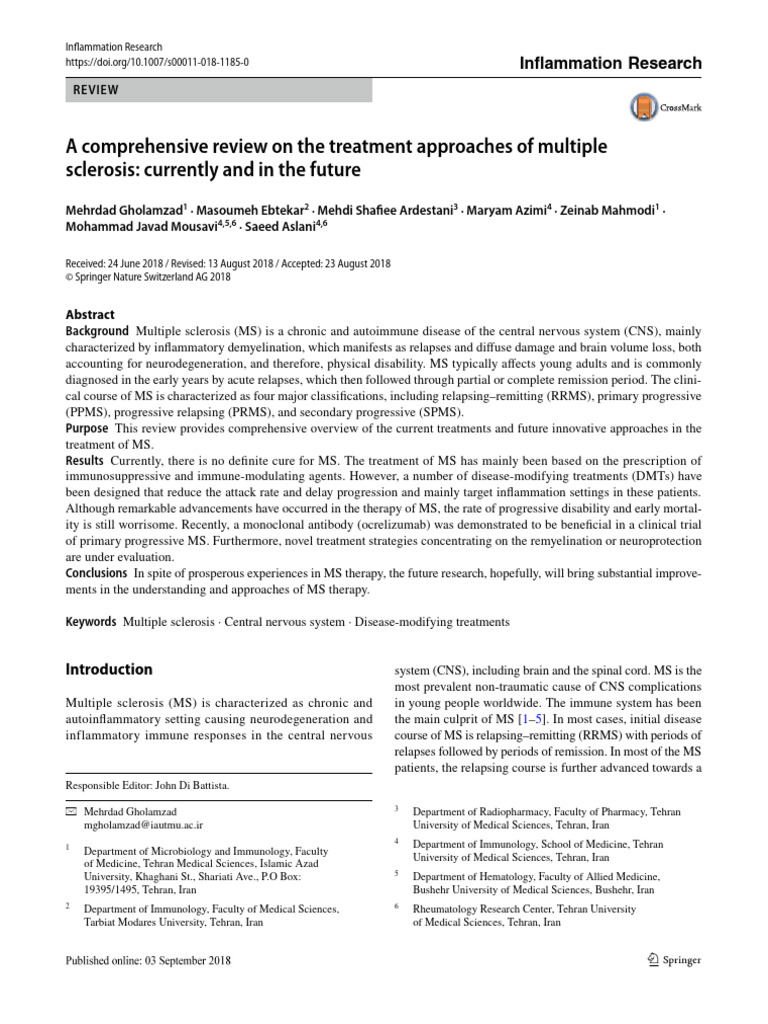 A Comprehensive Review On The Treatment Approaches of Multiple Sclerosis | PDF | Multiple ...