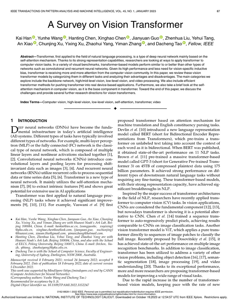 A Survey On Vision Transformer | PDF | Computer Vision | Machine Learning