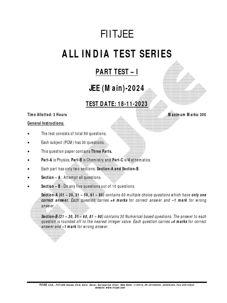 Fiitjee Aits 1 For Main 2024 | PDF | Force | Collision