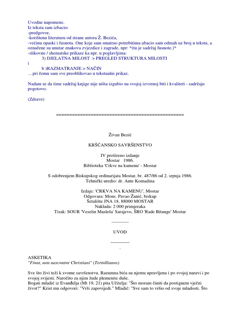 Don Živan Bezić - Kršćansko Savršenstvo - Priredio Jakob Z. Holbik | PDF