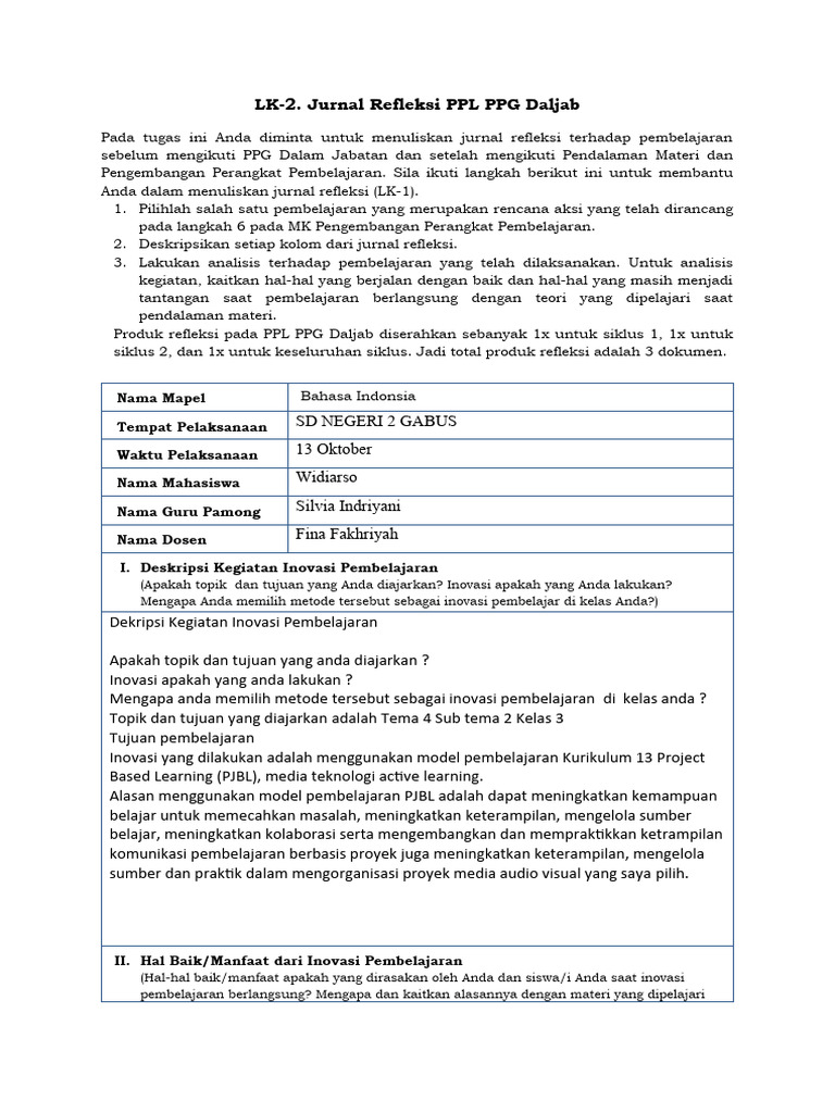 Refleksi PPL PPG Daljab | PDF | Karier & Perkembangan